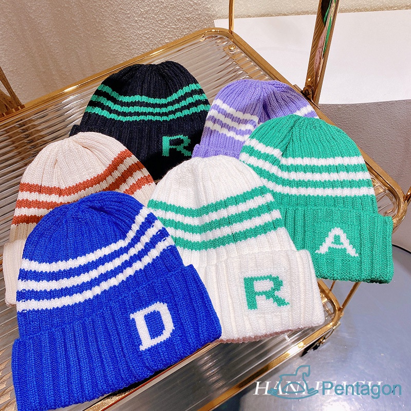 Jacquard Letter Hat For Babies Color Contrast Stripe Hat For Kids 1-6Y ...