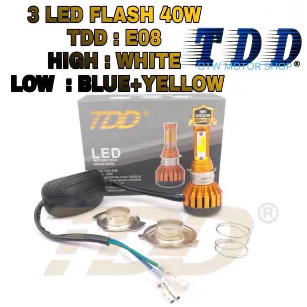 TDD E08 Motorcycle 3Led Flash Headlights 40w (High White)(Low Blue ...