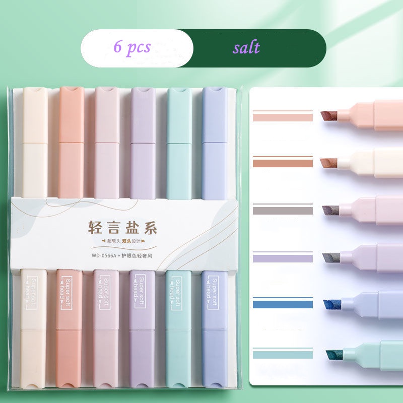 Morandi color highlighter soft head marker oblique head fluorescent pen ...