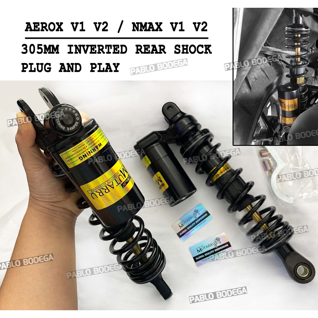 Yamaha AEROX NMAX V1 V2 MUTARRU INVERTED Rear shock absorbers BASO STYLE 2pcs 305mm Black ...