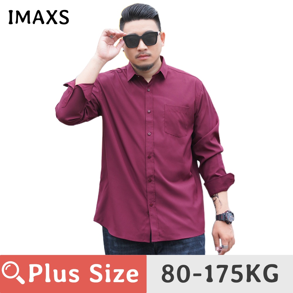 90-200KG PLUS SIZE Long Sleeve Men's Casual Solid Color Business Big Top Wedding Red Oversize ...