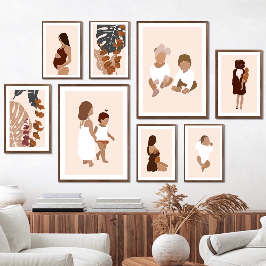 Mother Child Monstera Baby Family Boho Wall Art Canvas Painting Posters ...