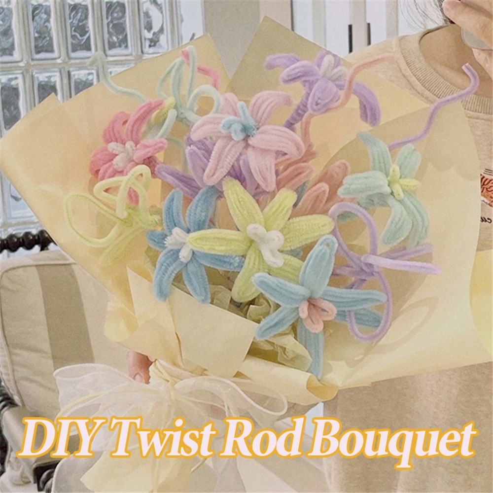 100pcs 30cm Macaron Color Diy Twist Rod Bouquet Handmade Chenille Stick ...