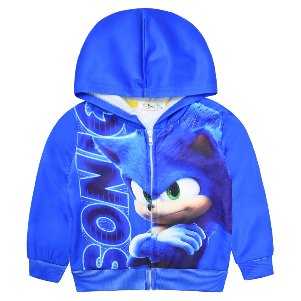 Cartoon Sonic The Hedgehog Blue Long Sleeve Hooded Jacket for Kids Boy ...