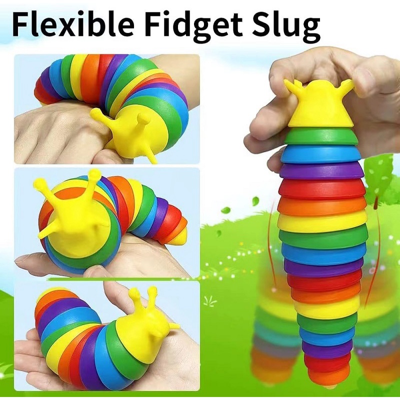 New Rainbow 3D Slug Fidget Toy New Fidget Toy Slug Articulated Flexible ...