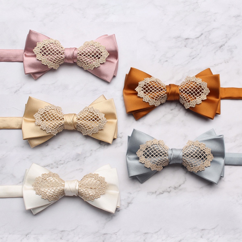 Men Yarn Bow Tie Polyester Silk Suit Dress Collar Flower Solid Color ...