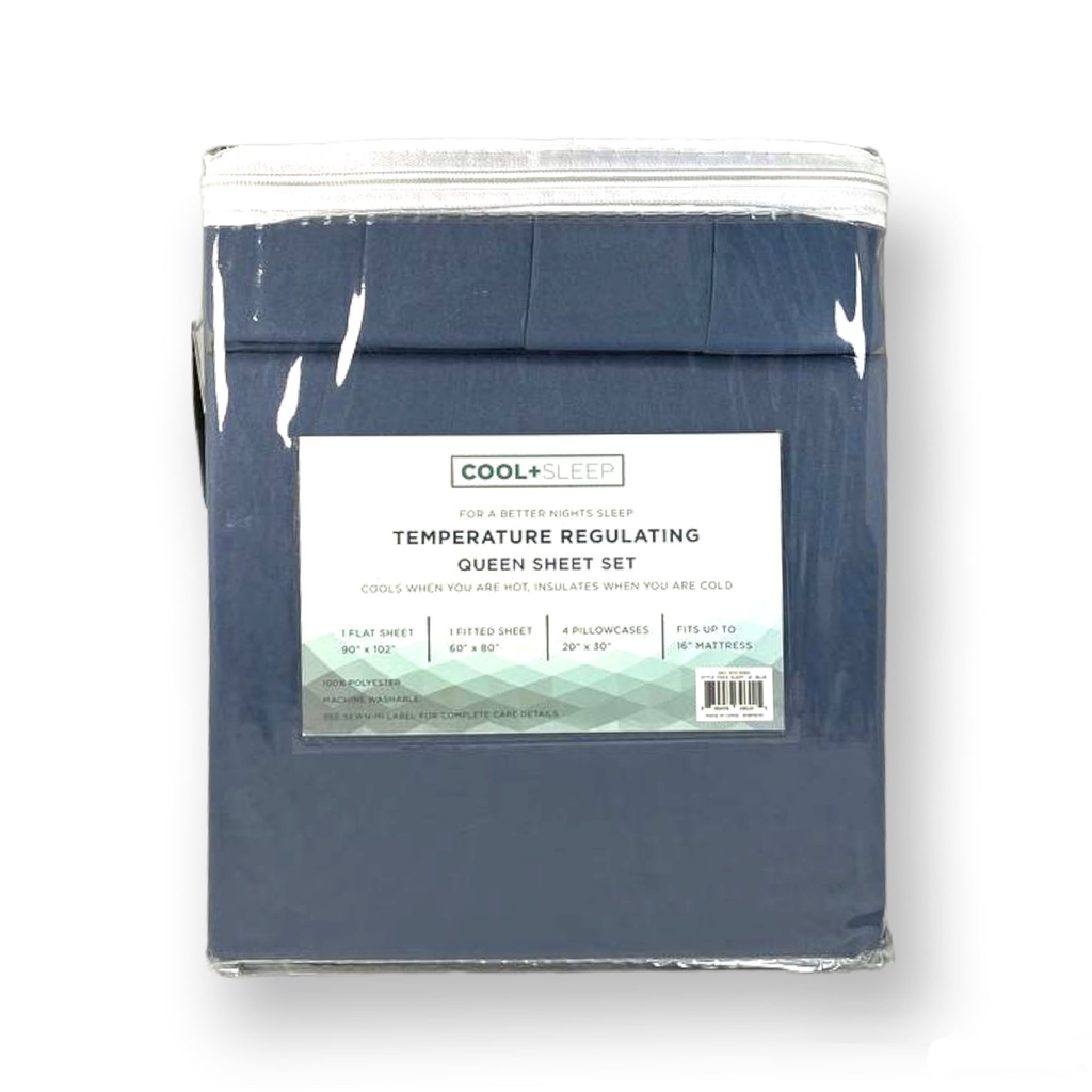 COOL + SLEEP Temperature Regulating 6 Piece Queen Sheet Set (Blue ...