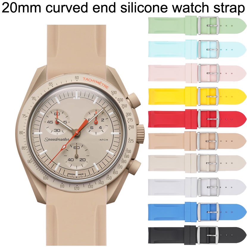 20mm Curved End Silicone Watch Strap for Swatch OMG Moonswatch Planet ...