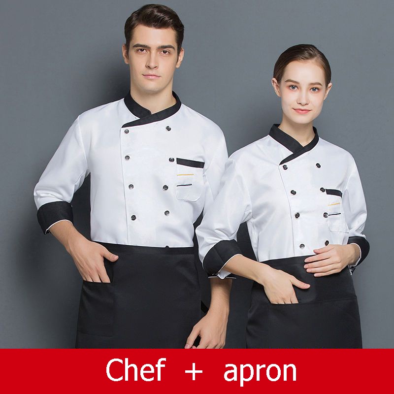 Plus Size 165/M-195/5XL Chef + Apron Uniform Long Sleeves Shirt Chef ...
