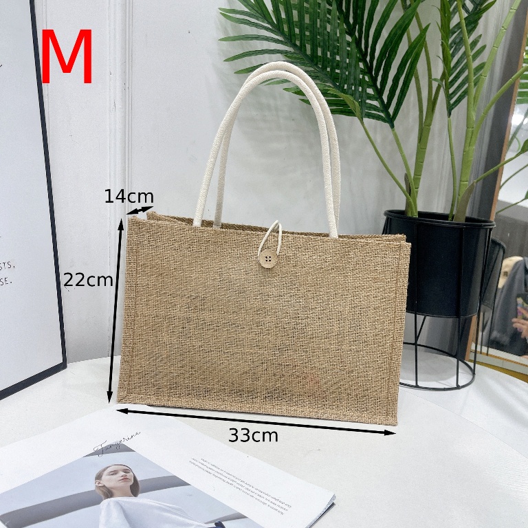 Jute Bag Abaca Women's Tote Bag Linen Shoulder Bag 2-Tone Plain Tote ...