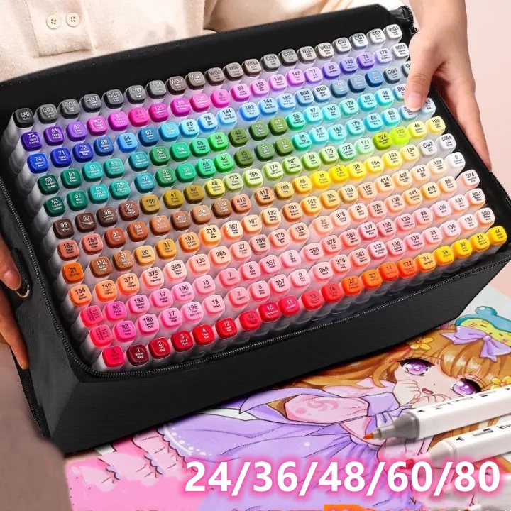 24/36/48/60/80 Colors markers set double tip oily alcohol sketch pen ...