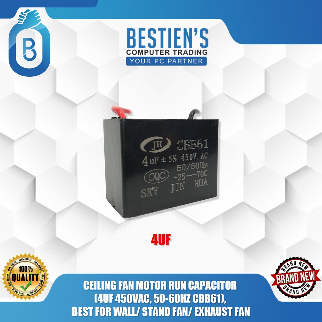 ┋Ceiling Fan Motor Run Capacitor (4Uf 450Vac, 50-60Hz Cbb61), Best For ...