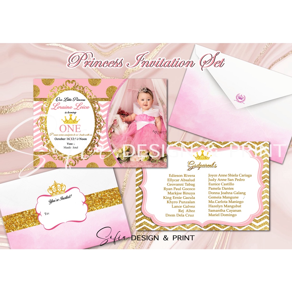 Princess Invitation Card and envelope Birthday/Christening | Shopee ...