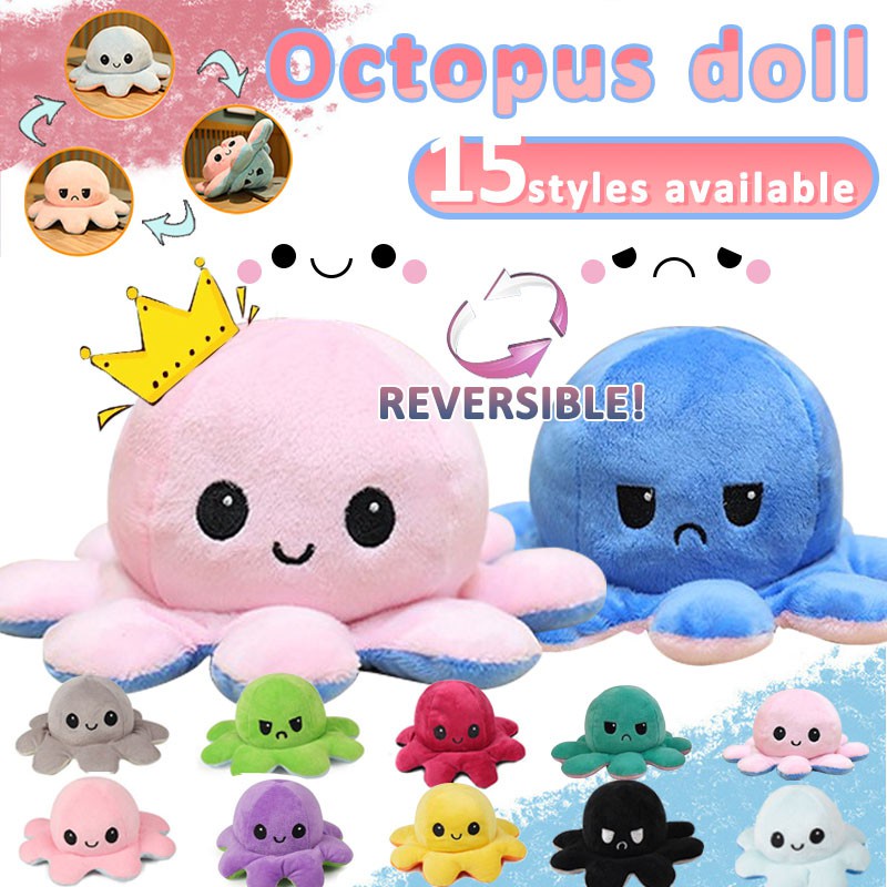 20 CM Cute Squid Octopus Puppet Double Sided Expression Flip Octopus ...