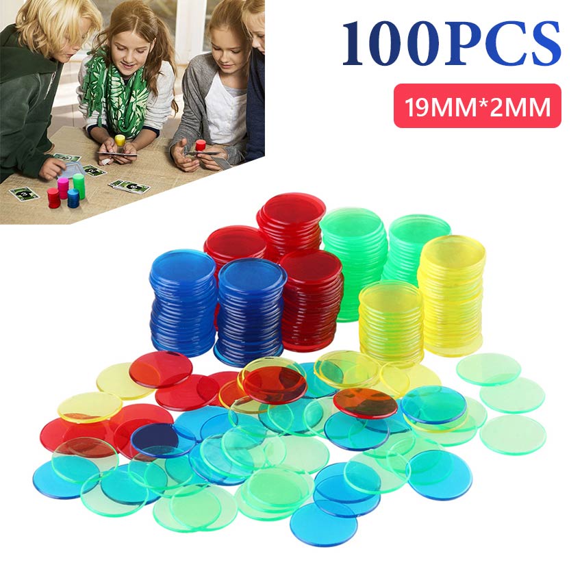 100Pcs 19mm Clear/Color Plastic Bingo Chips Kids Math Games Toys ...