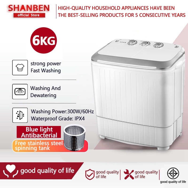 #COD 6KG Double drum washing machine, dryer, Blue Light Sterilization ...