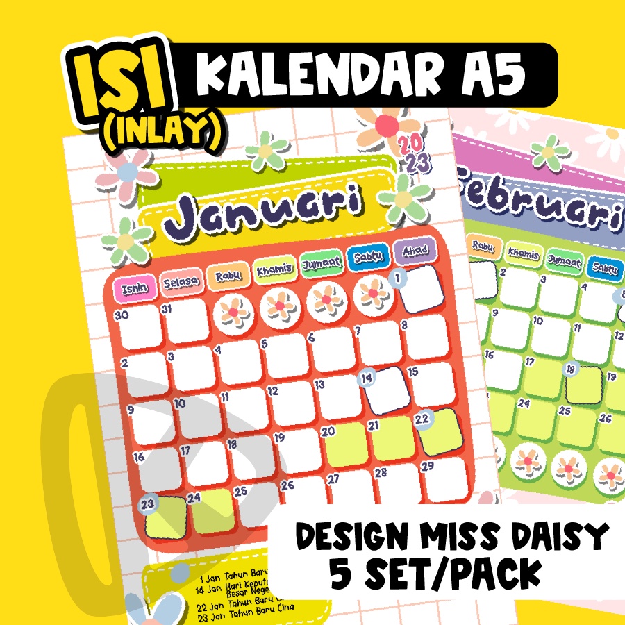 ISI KALENDAR Size A5 5 SET Kalendar/Pack [2023] Design MISS DAISY byOrked | Shopee Philippines