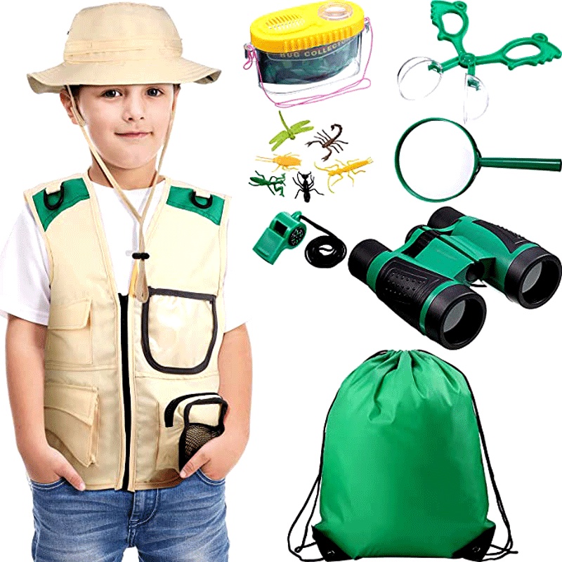 Kid Outdoor Explorer Vest and Hat Set with Accessories Backyard Safari ...