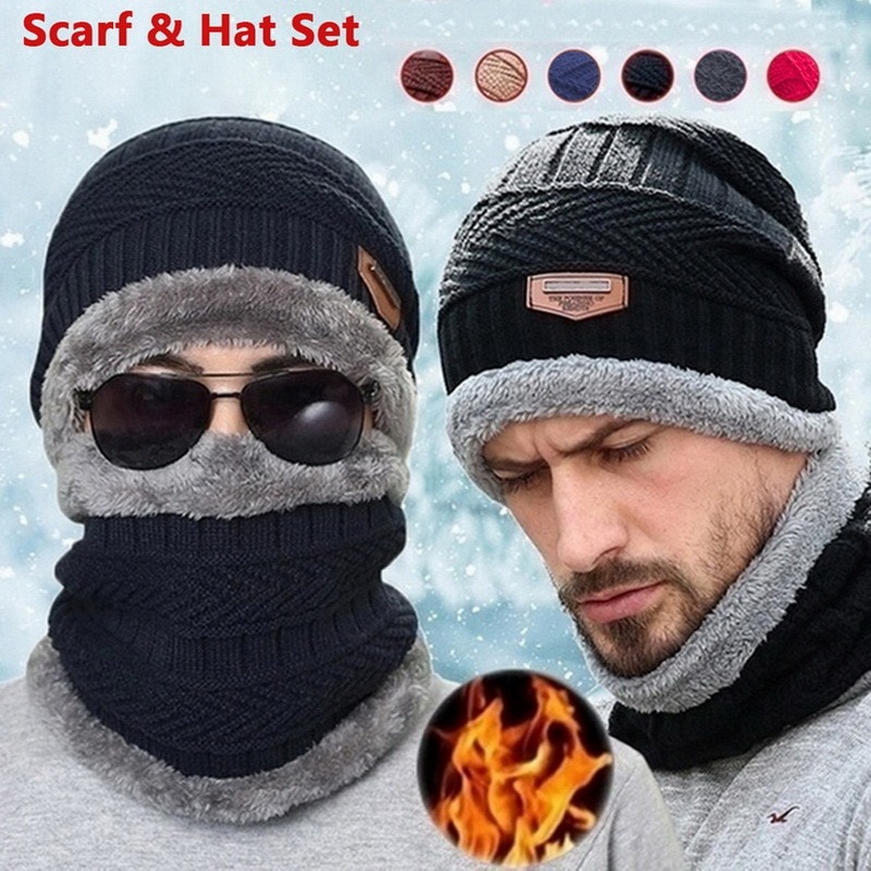 hat + scarf Men Women Warm Hat Baggy Hats Mask Winter Skullies Gorras ...