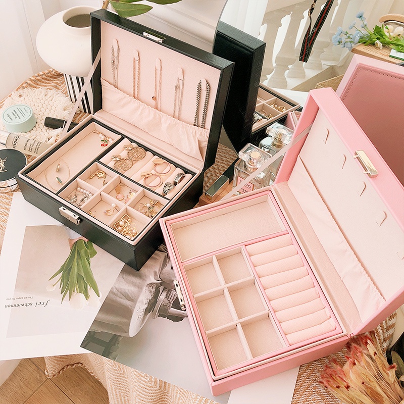 Cute Jewelry Box Double Layer Leather Lovely Earrings Rings Hand ...