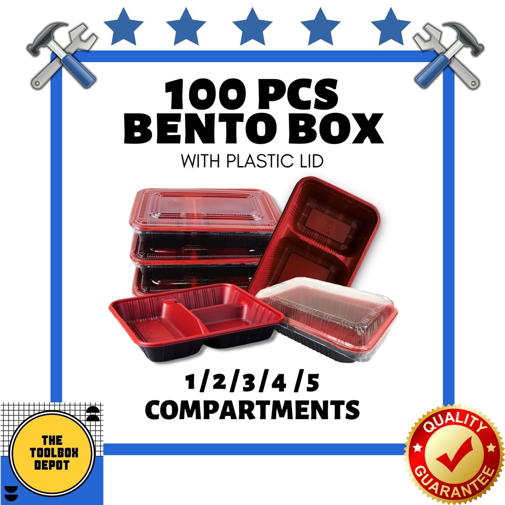 Bento Box Trays 1 | 2 | 3 | 4 | 5 Division/Compartment w/ Lid [100pcs ...
