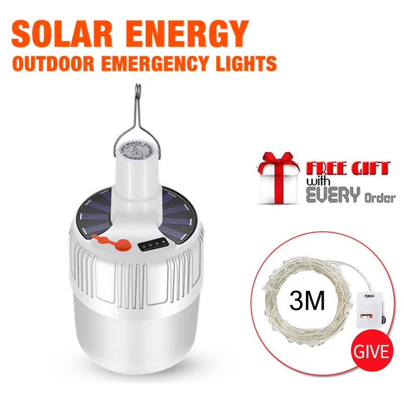 Portable Super Bright Solar Rechargeable Bulb Emergency Light【Send 3M ...