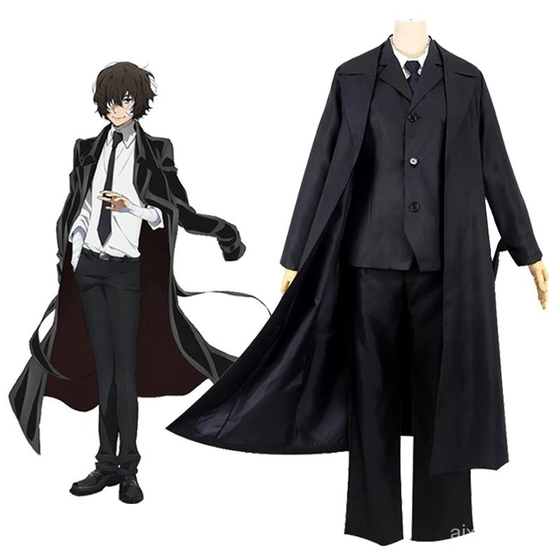 Anime Bungo Stray Dogs Dazai Osamu Cosplay Costume Set Black Jacket ...