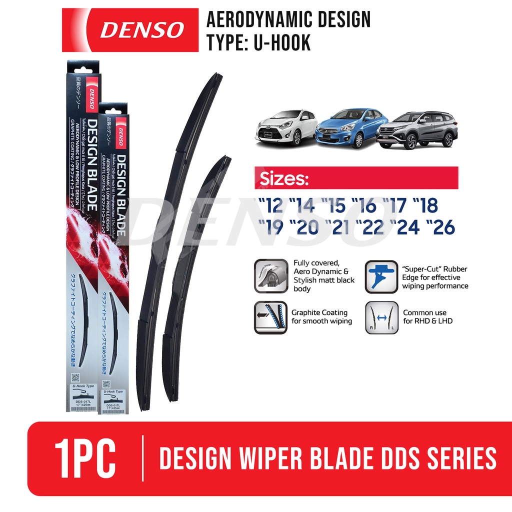 Denso DDS Windshield Wiper Blade Aero Dynamic Graphite Coating U Hook ...