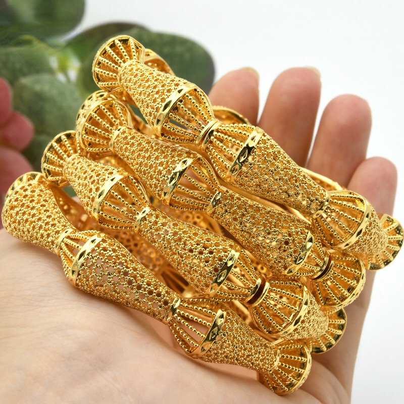 African Gold Color Bangles For Women Indian Middle Eastern Nigerian ...