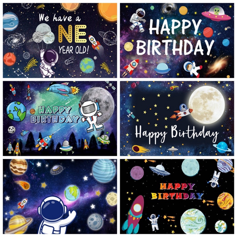 Universe Space Planet Spacecraft Astronaut Backdrop Baby Boy Birthday ...