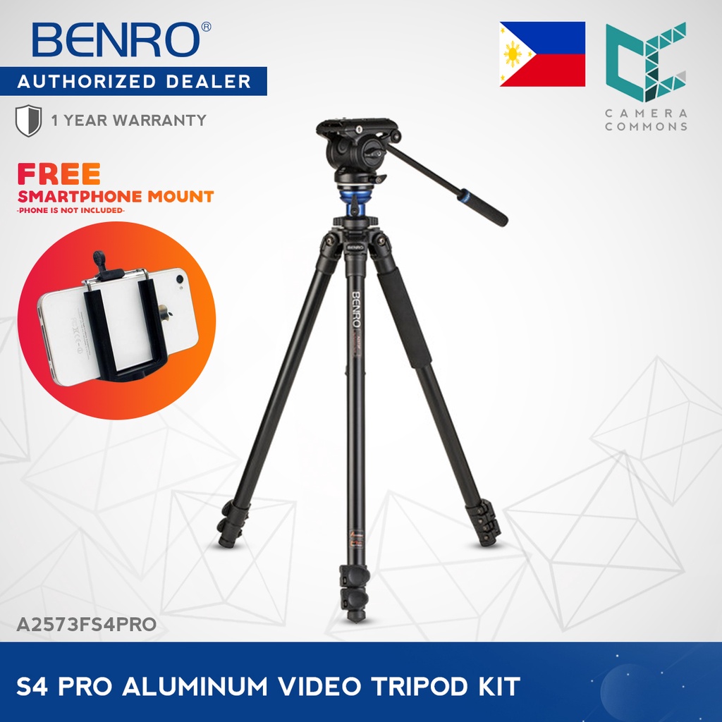 Benro A2573FS4 S4 Pro Aluminum Single Tube Tripod with S4Pro Fluid ...