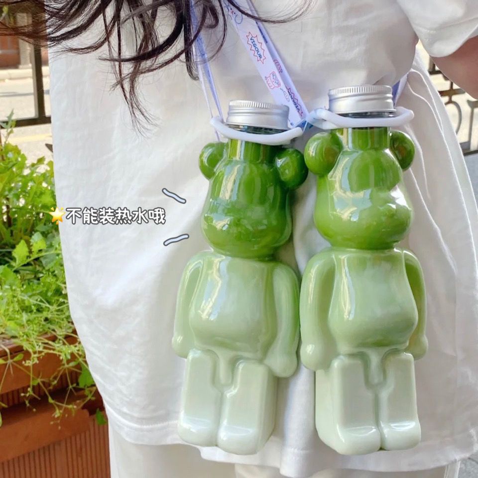 ins Transparent Cartoon Bear Water Bottle Creative Puppet Violent Cup ...