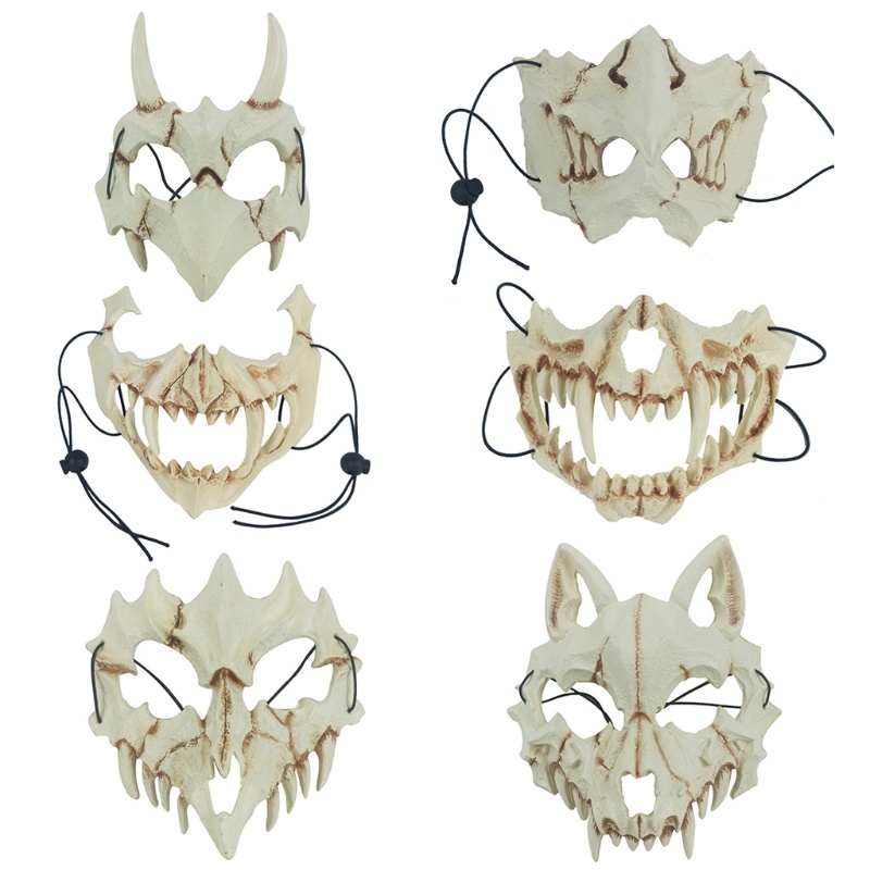COD NEW ☎K1me Party Mask Long Teeth Demon Samurai White Bone Mask Wolf ...
