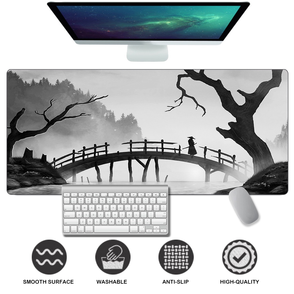 Samurai Desk Mat Japanese Gaming Mousepad / Tokyo Kyoto Japan geometric ...
