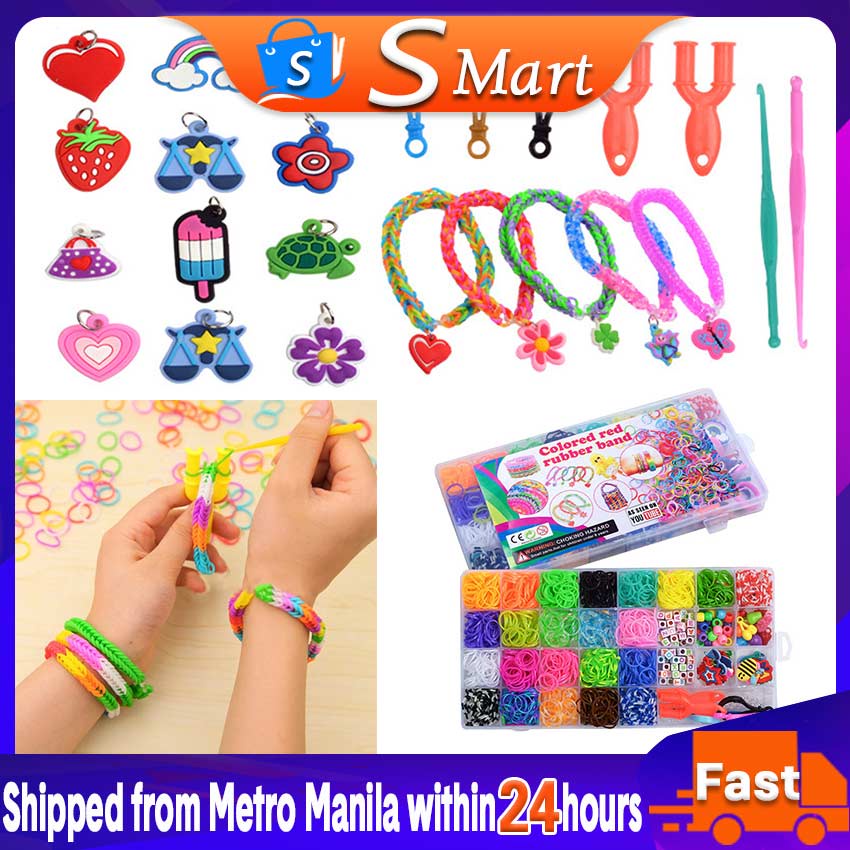 【Soyamart】Rainbow Rubber Loom Bands DIY Handmade Bracelet Keychain ...