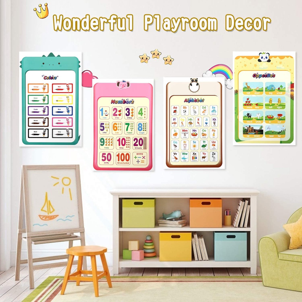 12Pcs Numbers Alphabet Colors Shapes Math Poster Card Kids Kindergarten ...