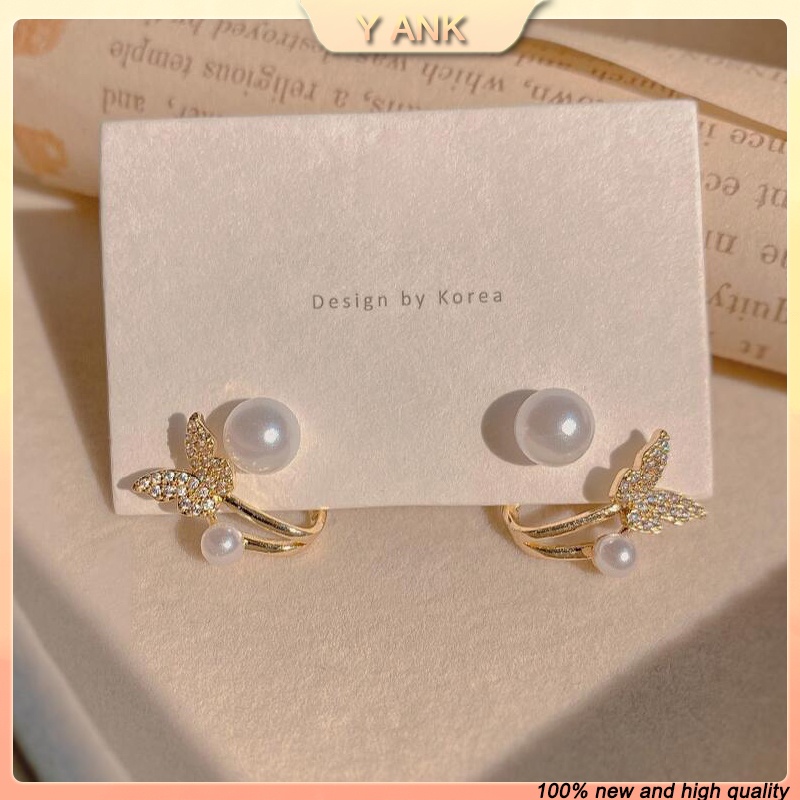 Elegant Pearl Crystal Stud Earrings Butterfly Flower Bow Earring for ...
