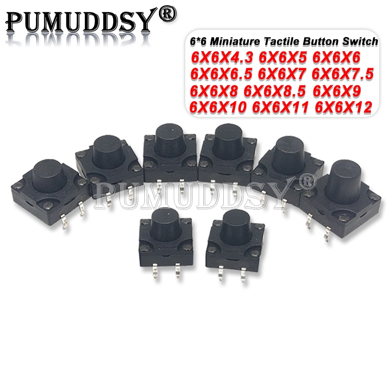 20PCS/LOT 6X6 Waterproof Tact Switch 6*6*4.3/5/6/6.5/7/8/9/10/11/12 ...