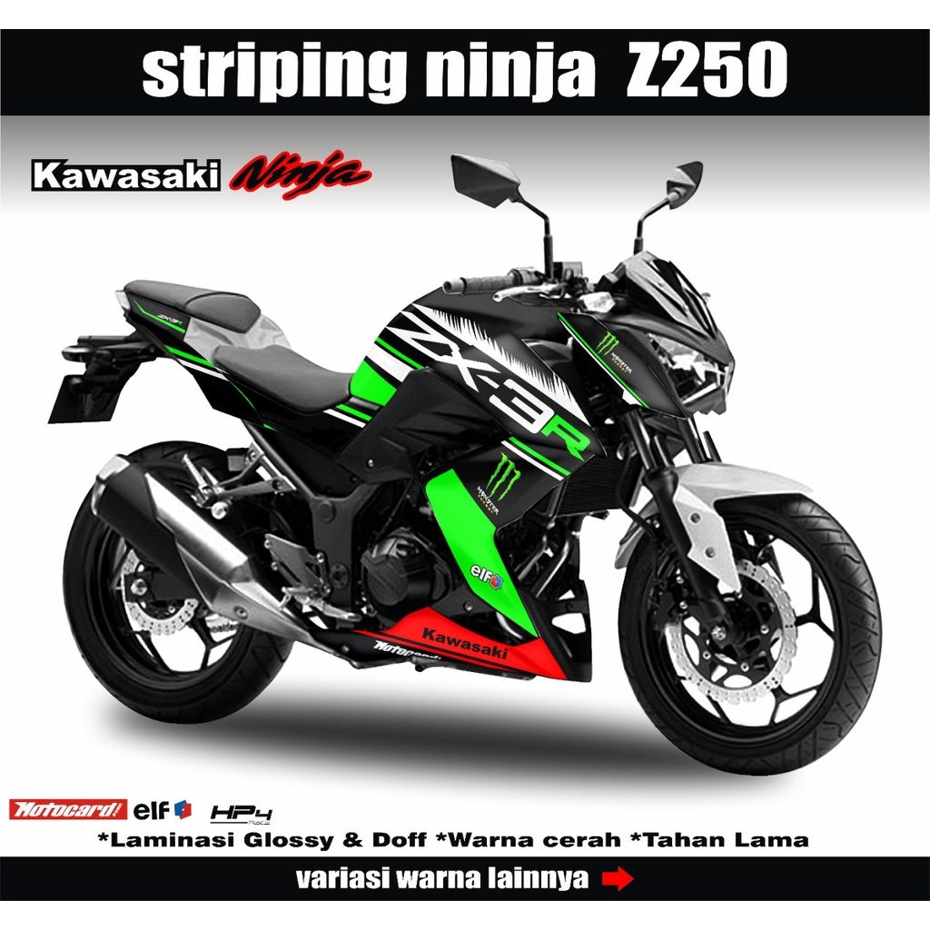 Kawasaki Z250 STRIPING STICKER ZX3R EDITION / DECAL STICKER VARIATION OF NINJA Z250 MOTORCYCLE ...