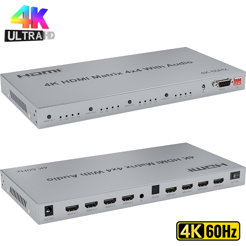 4x4 HDMI Matrix with Audio Extractor 4K@60Hz HDR 18Gbps HDMI 2.0 Matrix Switcher Splitter 4 in 4 ...