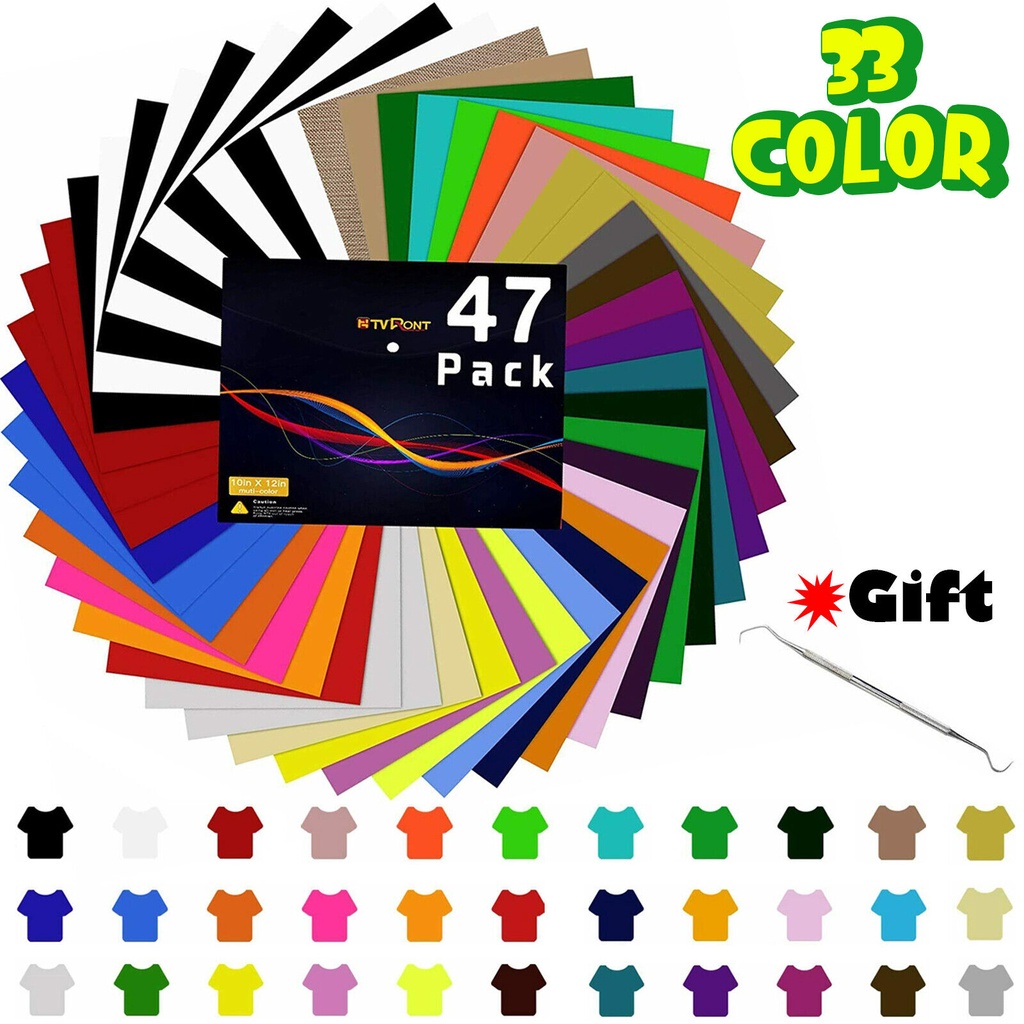 HTVRONT 47pcs Htv Sheets 12" X 10"/30cm 25cm Iron On Craft Vinyl For T ...