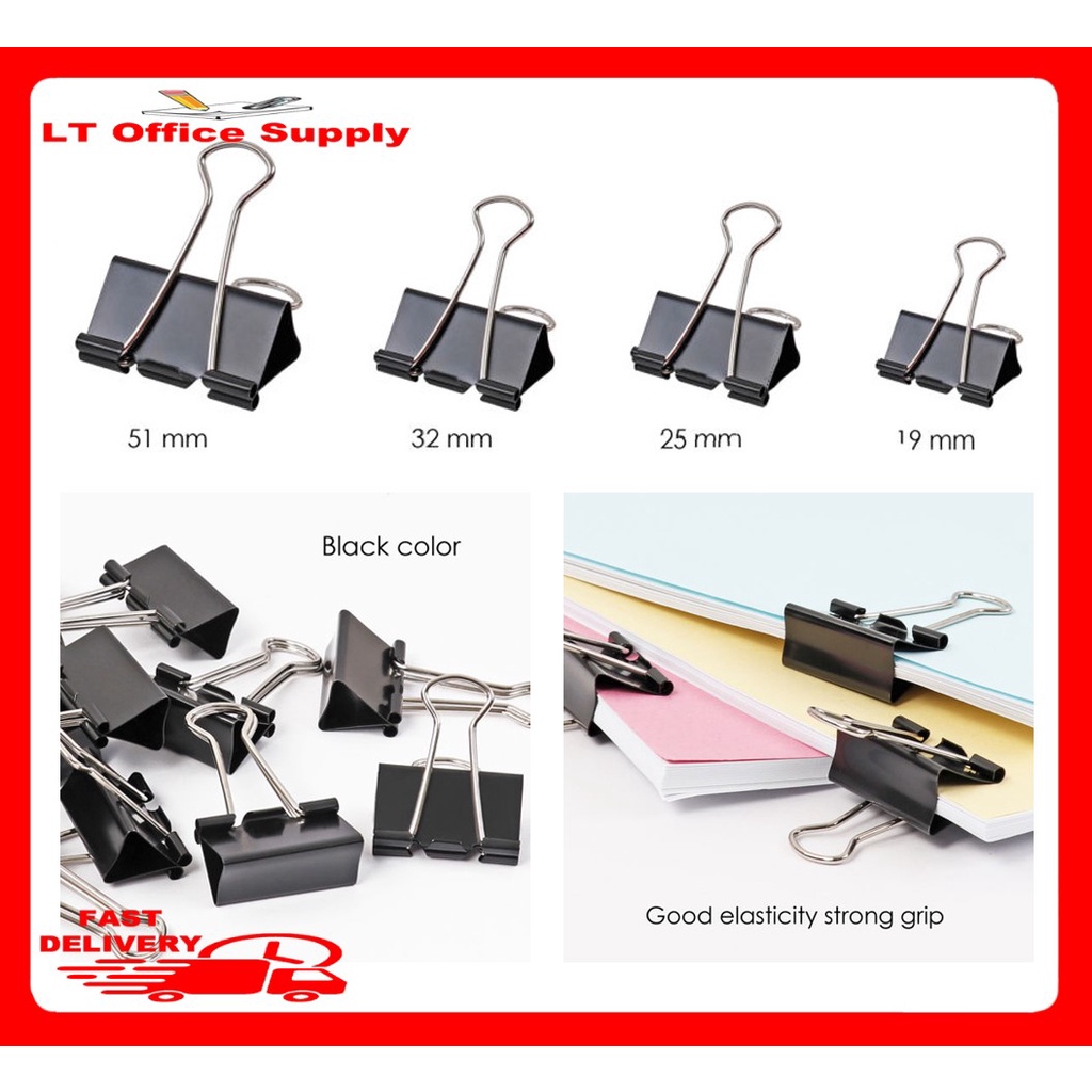 Metal Black Binder Clip Document File clips | Shopee Philippines
