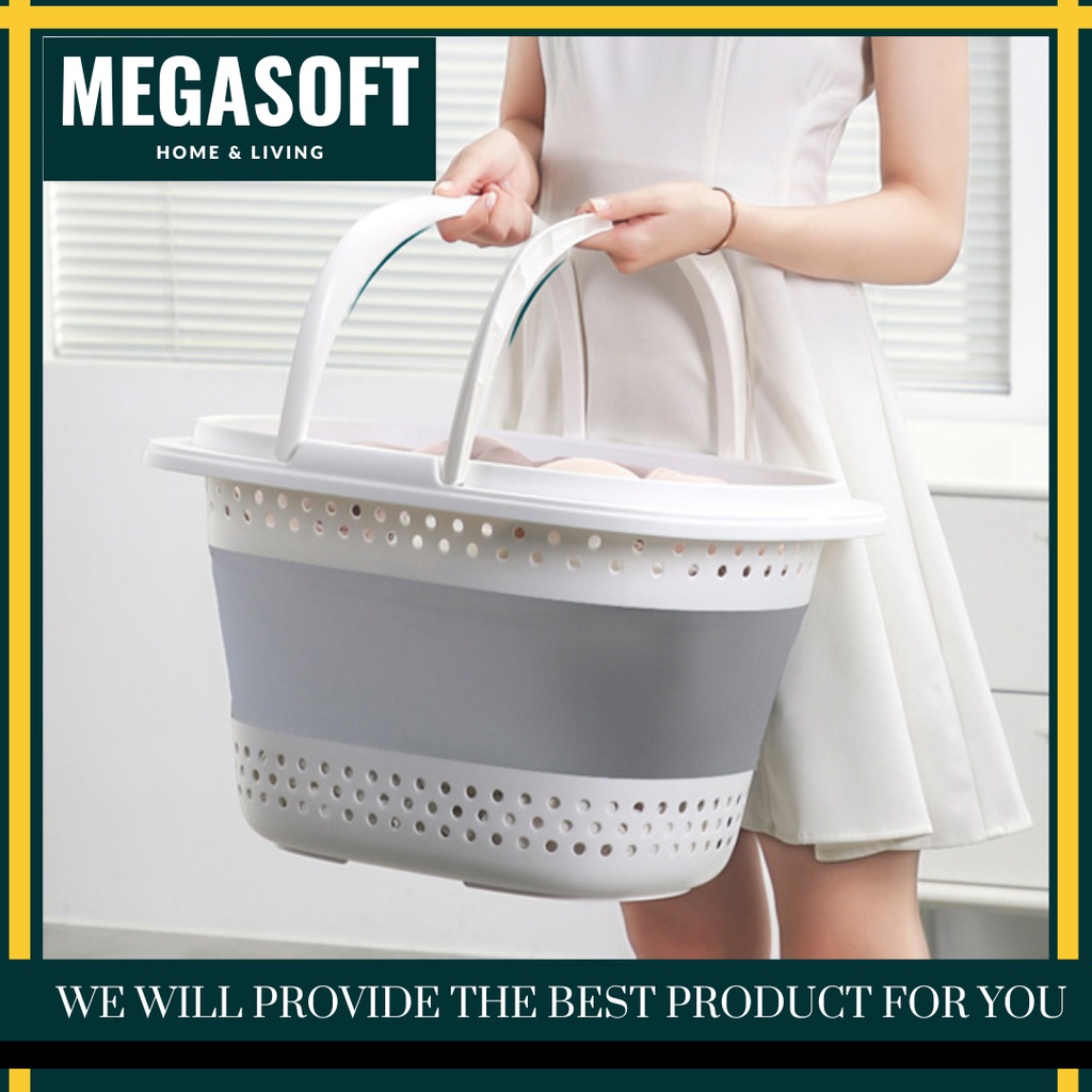 Megasoft Collapsible Plastic Laundry Basket - Portable Laundry Basket ...