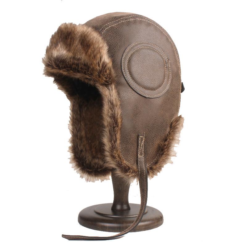 Ushanka Winter Fur Hat Men Russian Outdoor Faux Leather Aviator Trapper ...