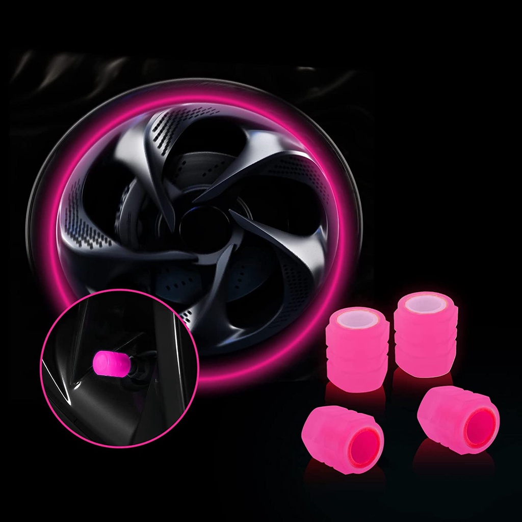 4Pcs Pink Luminous Wheels Cap Tire Valve Stem, Glow Luminous at Night ...