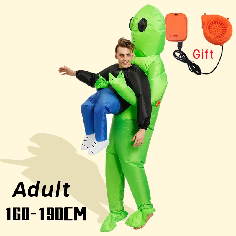 On Hand Green Alien Carrying Human Costume Inflatable Funny Blow Up ...