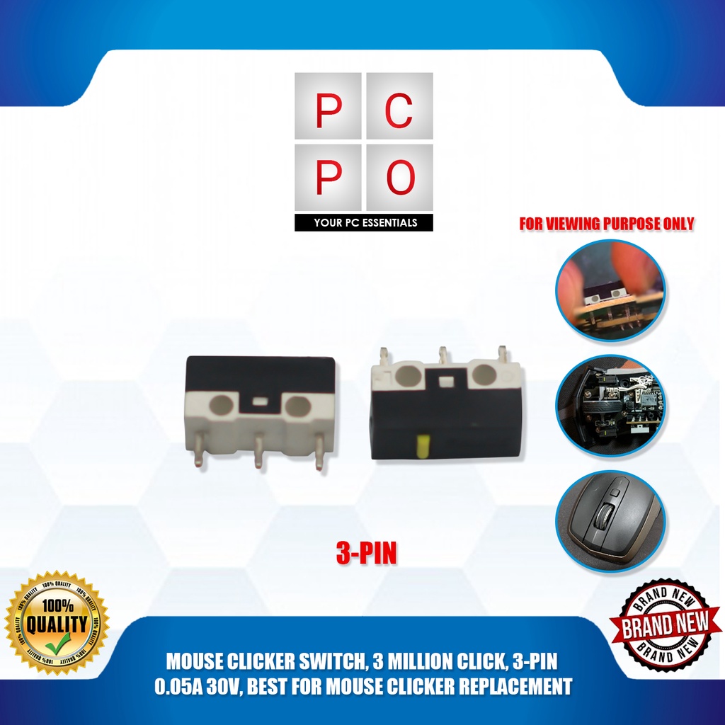 MOUSE CLICKER SWITCH, 3 MILLION CLICK, 3-PIN 0.05A 30V, BEST FOR MOUSE ...