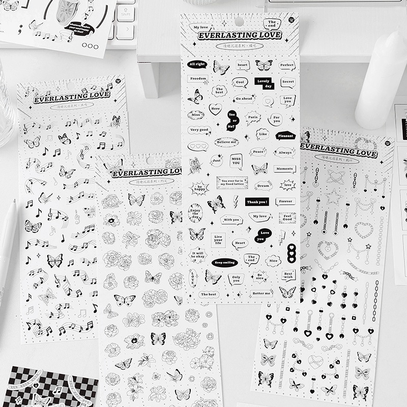 MOHAMM 1 Sheet Black White Decorative Photocard Stickers | Shopee ...