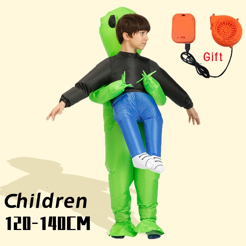 On Hand Green Alien Carrying Human Costume Inflatable Funny Blow Up ...