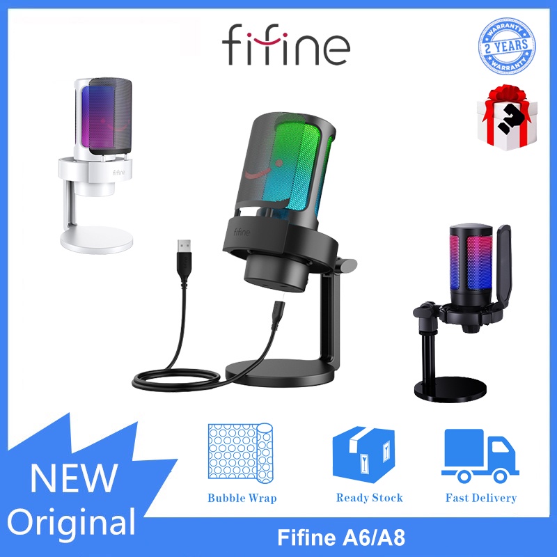 Fifine A6/A8 microphone with sound card RGB light game dubbing ...